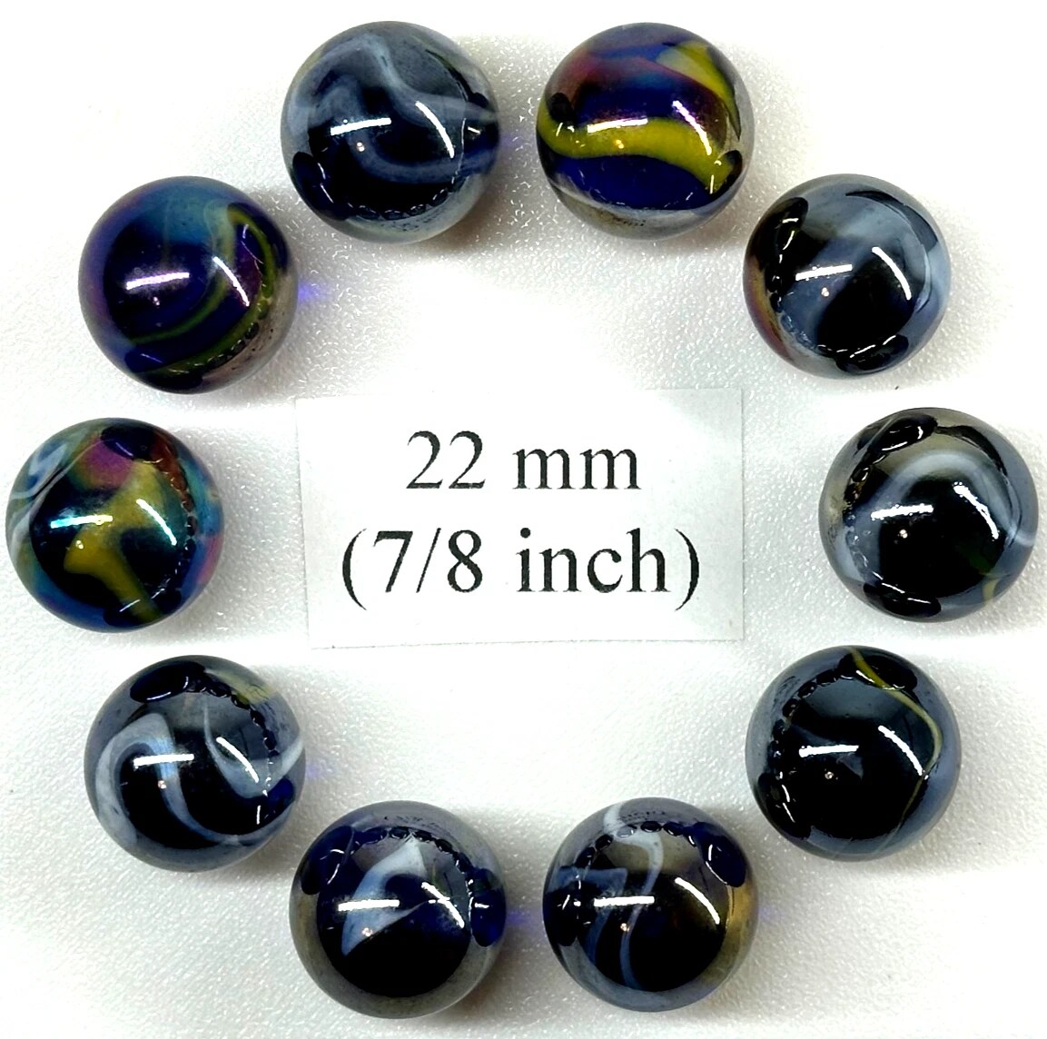SNORKLE Blue/Yellow Iridescent Glass Marbles 22mm (7/8 inch) SHOOTER ...
