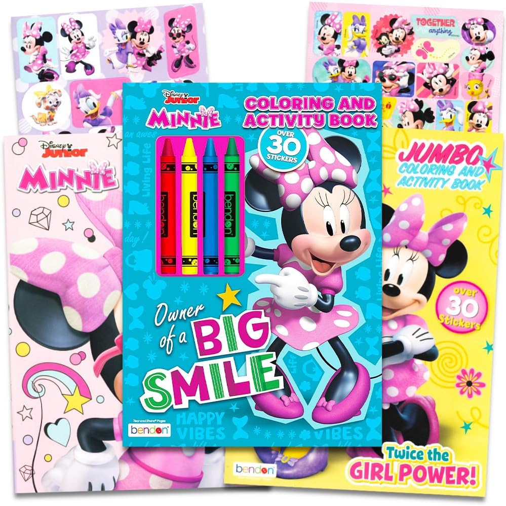 3 Pack Coloring Books with Stickers (Minnie Mouse Party Supplies Pack ...