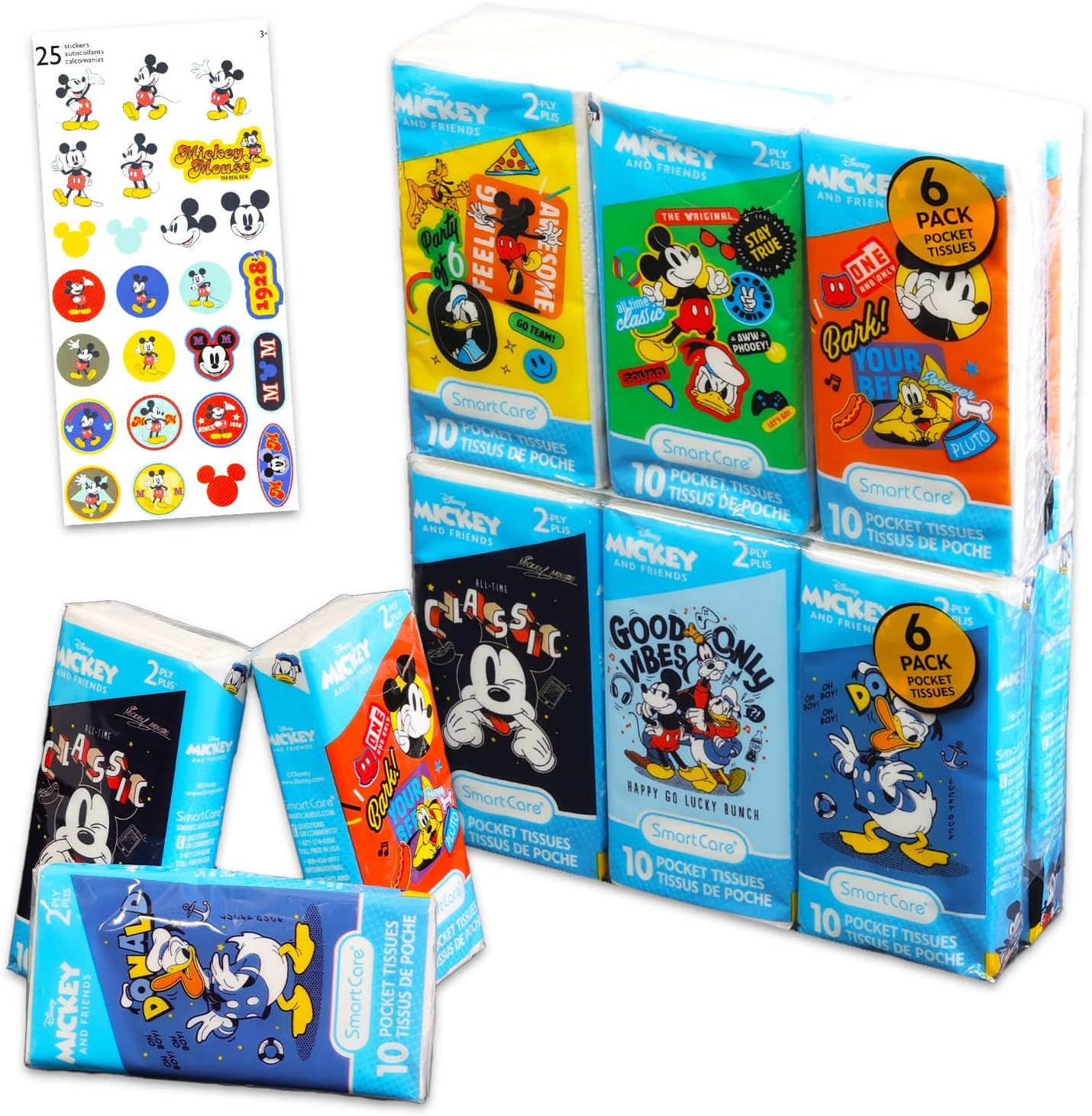 12 Packs of 10 Sheets (120 Tissues) & Stickers,Mickey Mouse Pocket Size ...