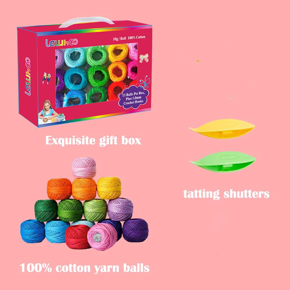 15 Pieces Crochet Thread Balls, 100% Soft Cotton Thread with 2 Tatting ...