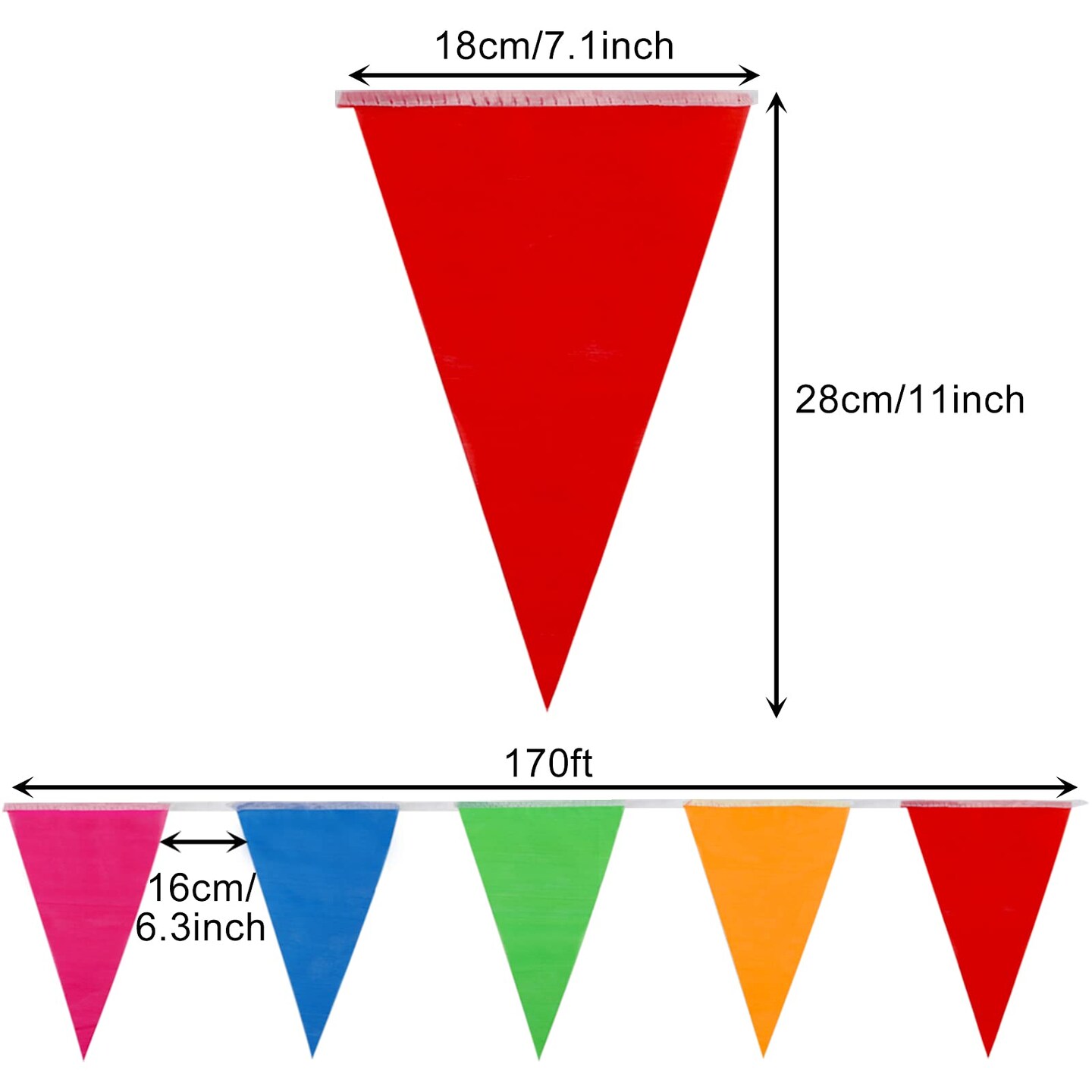 300 Pieces Colorful Pennant Flags Banner 375ft Multicolor Pennant ...