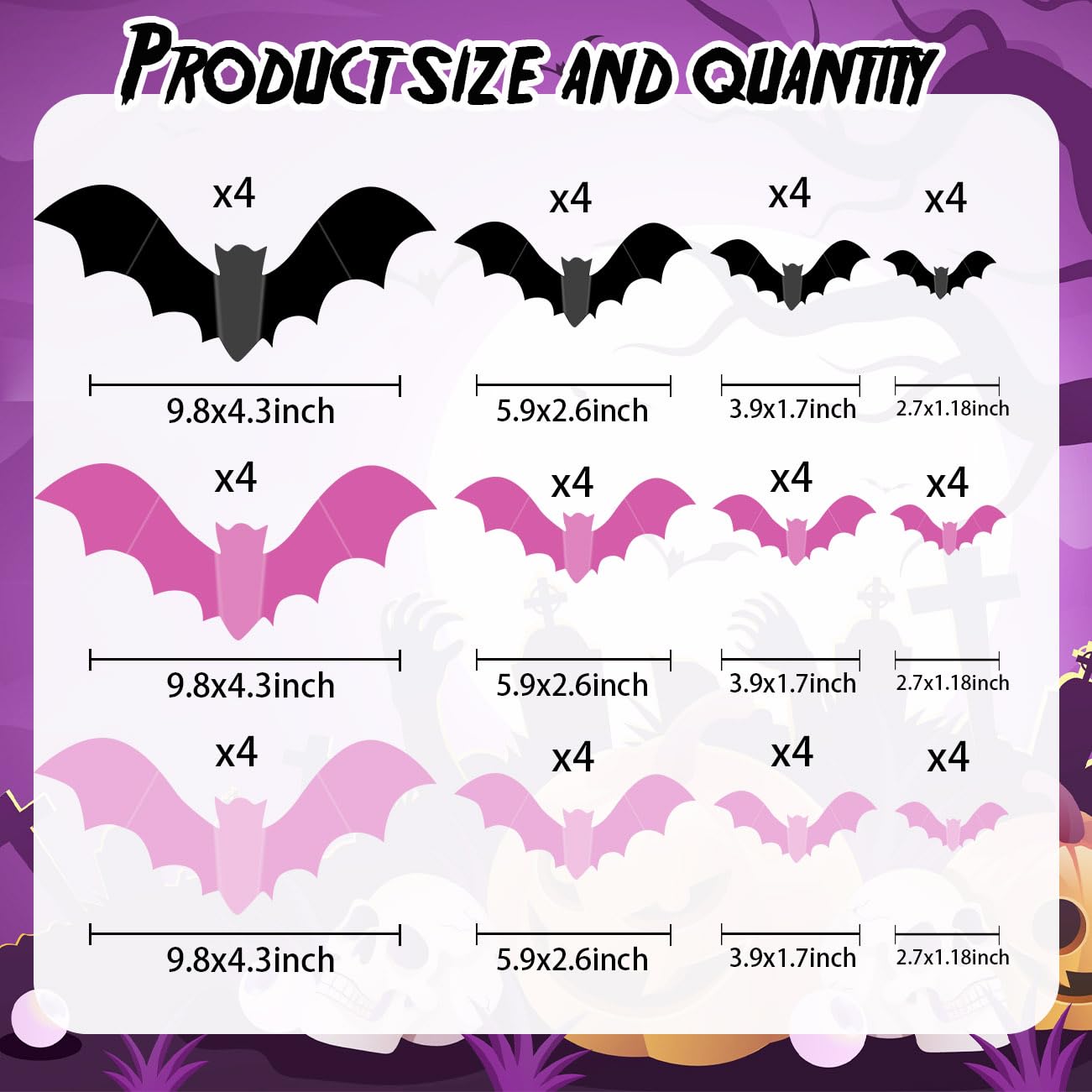 48 Pieces Pink Bats for Wall Halloween 3D Bats Blush and Black DIY Wall ...