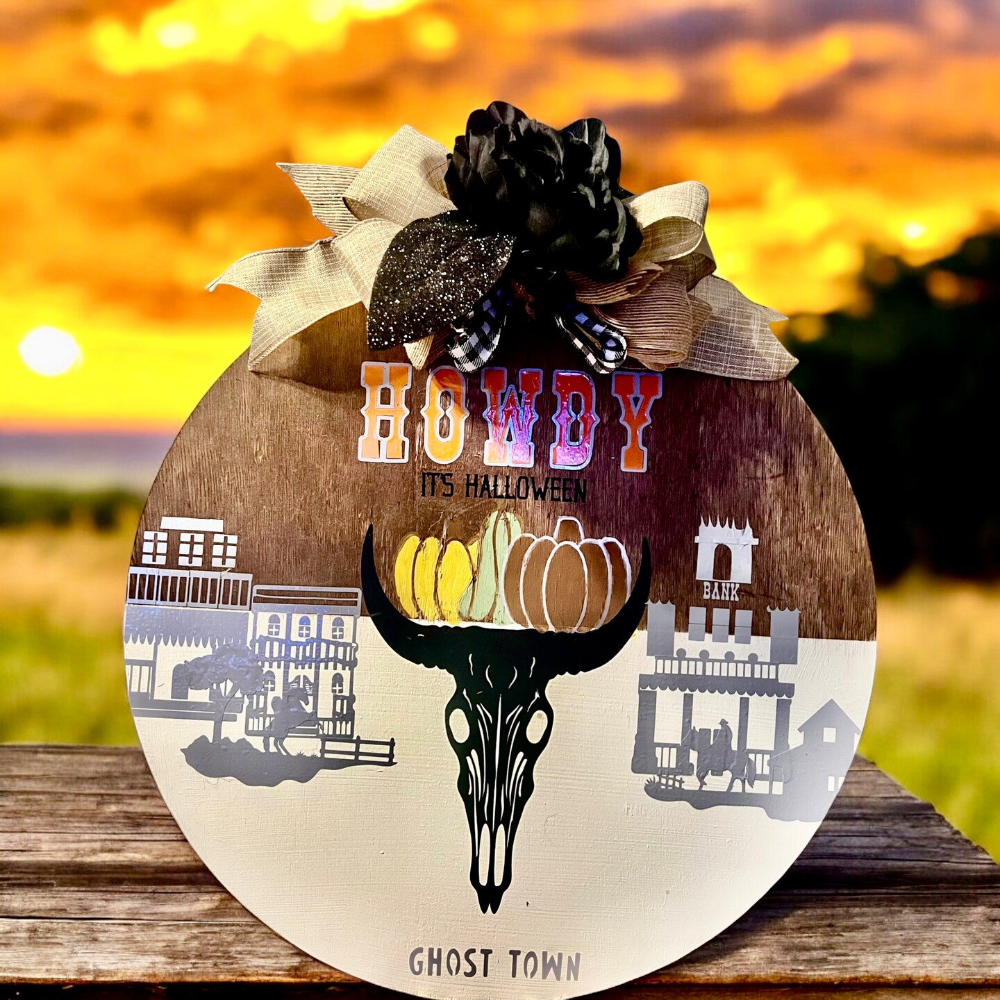 Spooky Ghost Town Halloween 18” round wooded. Door sign | MakerPlace by ...