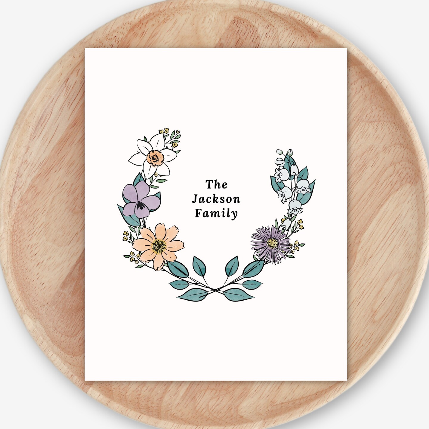 Birth Flower Family Wreath Art Print | Unframed Watercolor Floral Wall ...