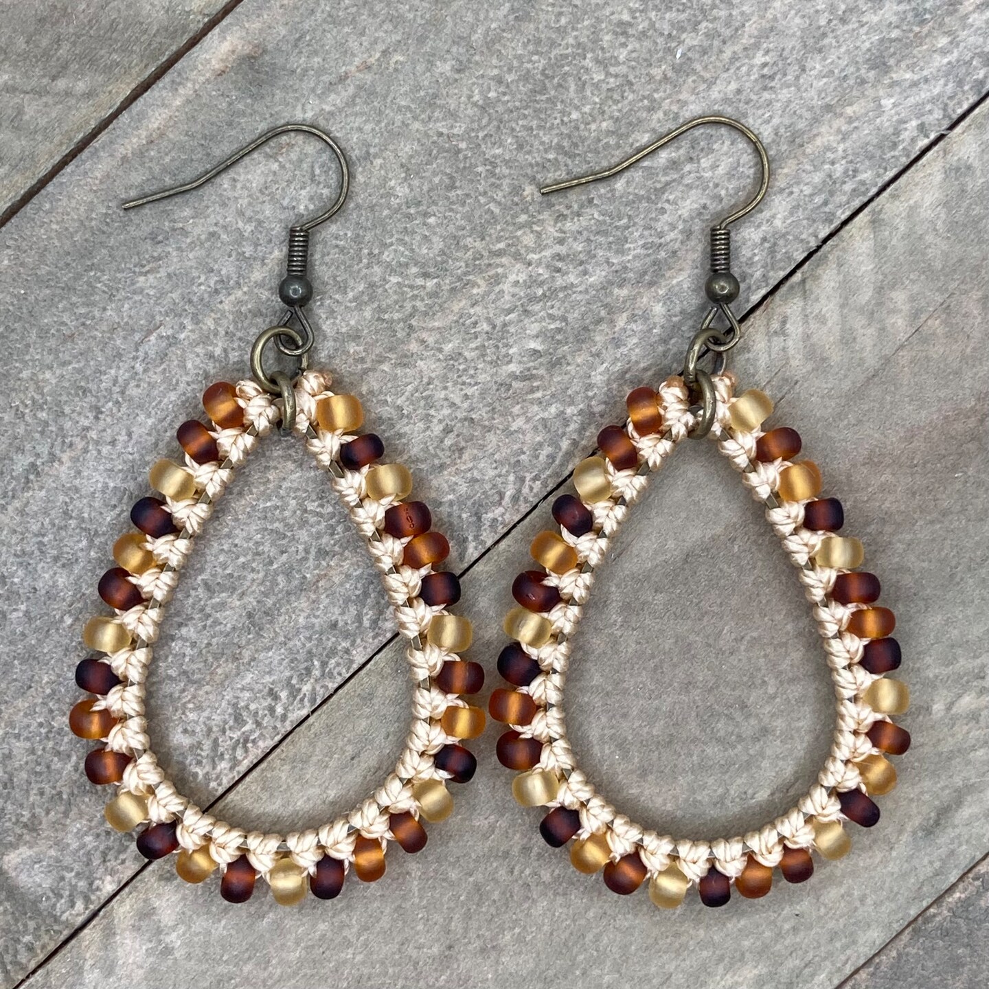 Matte Bead Mix Earrings. Beaded Teardrop Earrings. Macrame Hoop Earrings. MakerPlace by Michaels