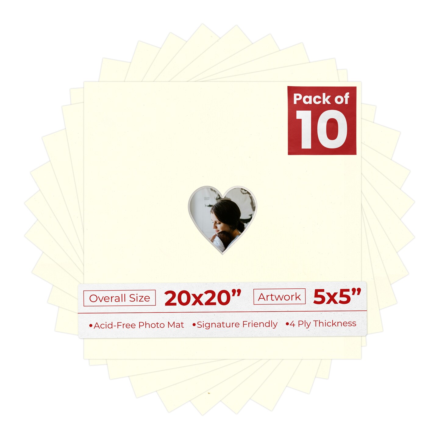 Cream Linen Mat Board for 20x20 Frames - Heart Opening for 5x5 Photos ...
