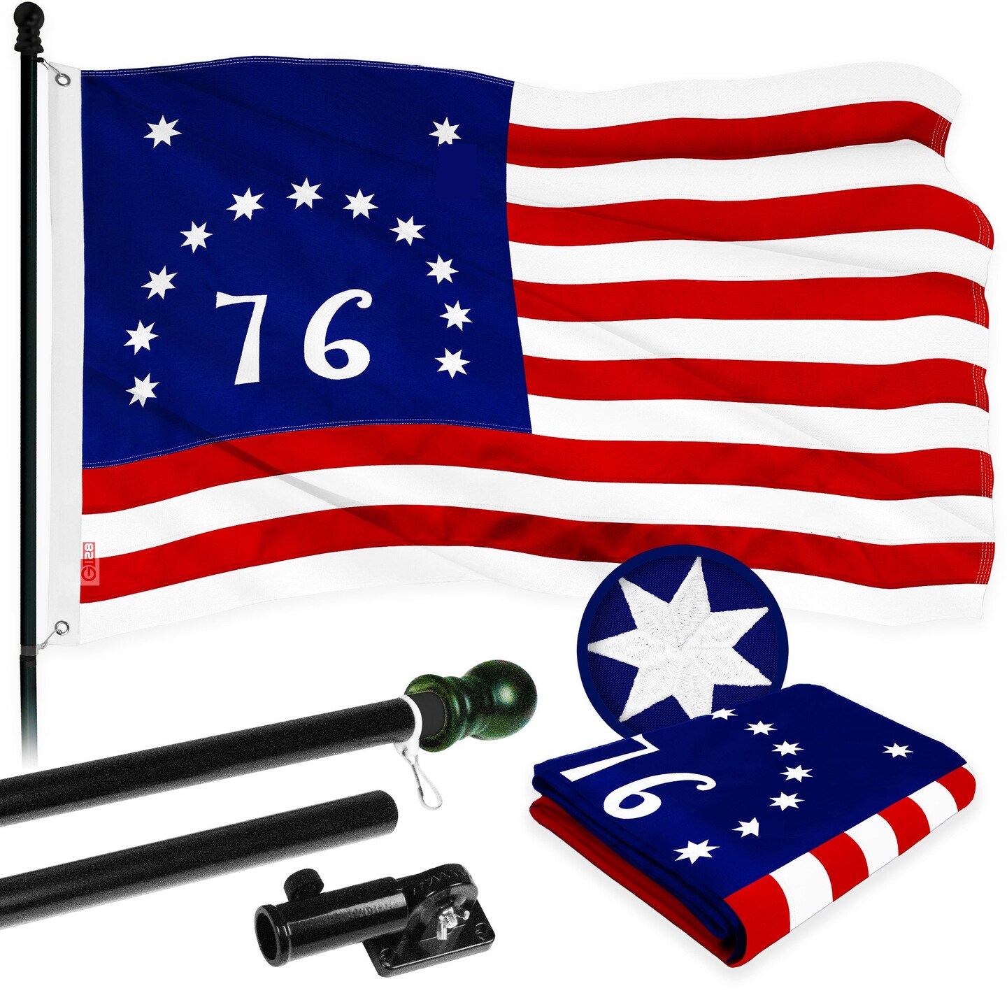 G128 Combo Pack: 6 Ft Tangle Free Aluminum Spinning Flagpole (Black ...