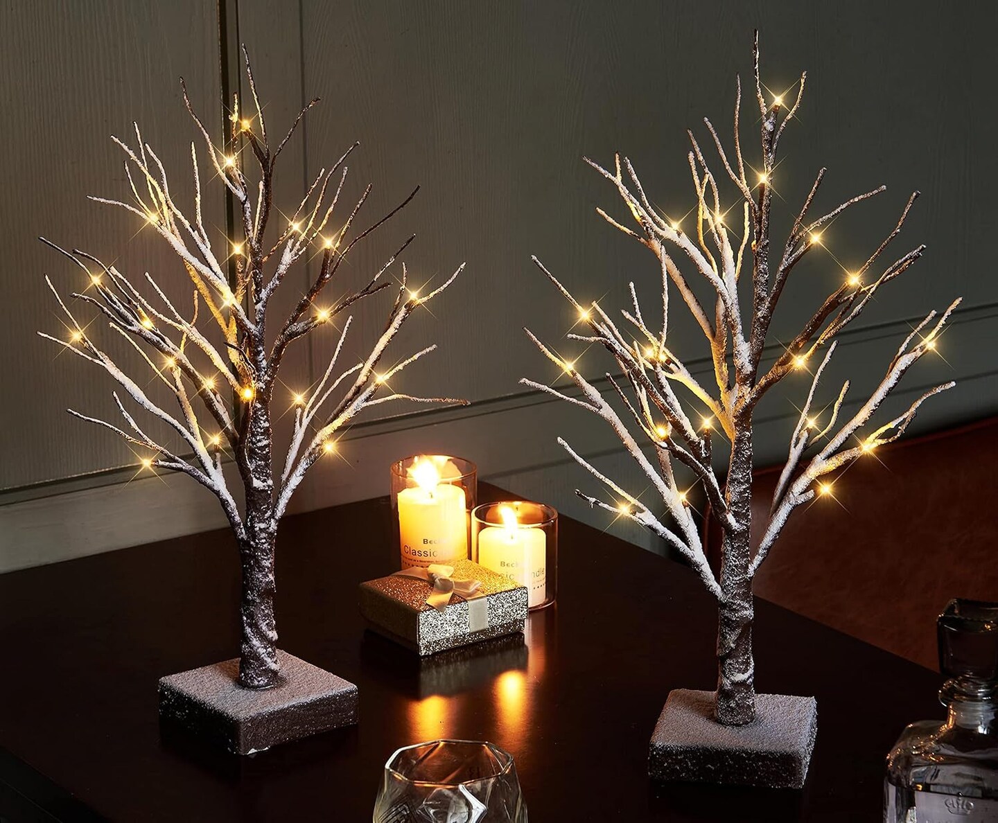 Pre Lit Tabletop Snow Dusted Tree with Timer 24LED 18IN Battery ...