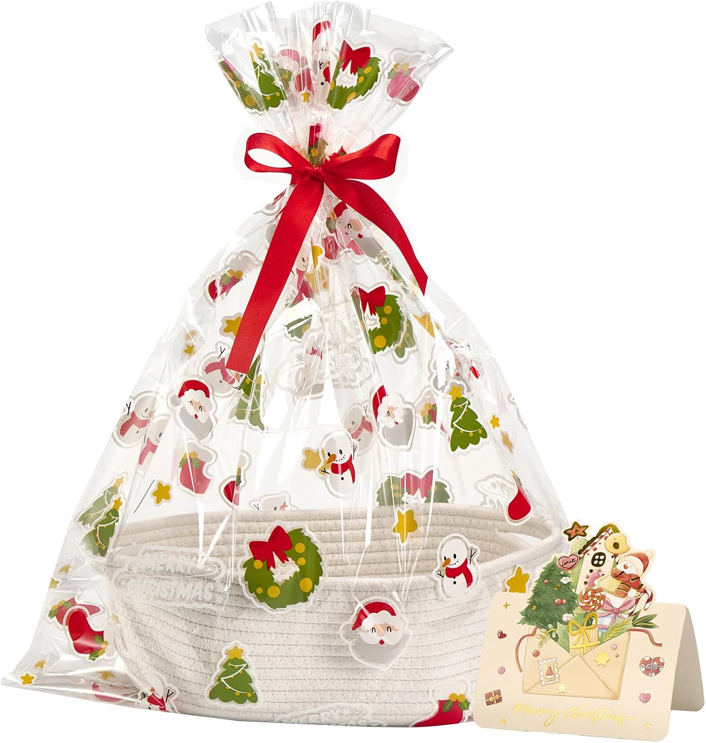 Small Woven Basket with Christmas Gift Bags and Ribbons | Michaels
