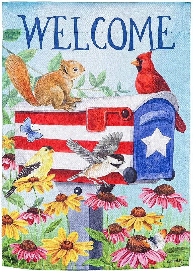 Patriotic Mailbox Friends Garden Flag 2 Sided Squirrel Cardinal Welcome ...