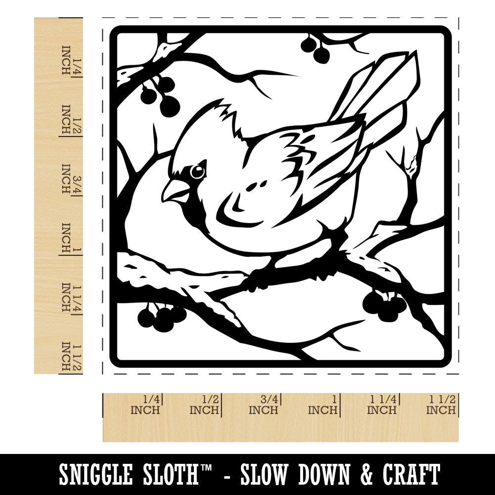 Cardinal Bird on Snowy Branch Self-Inking Rubber Stamp Ink Stamper ...