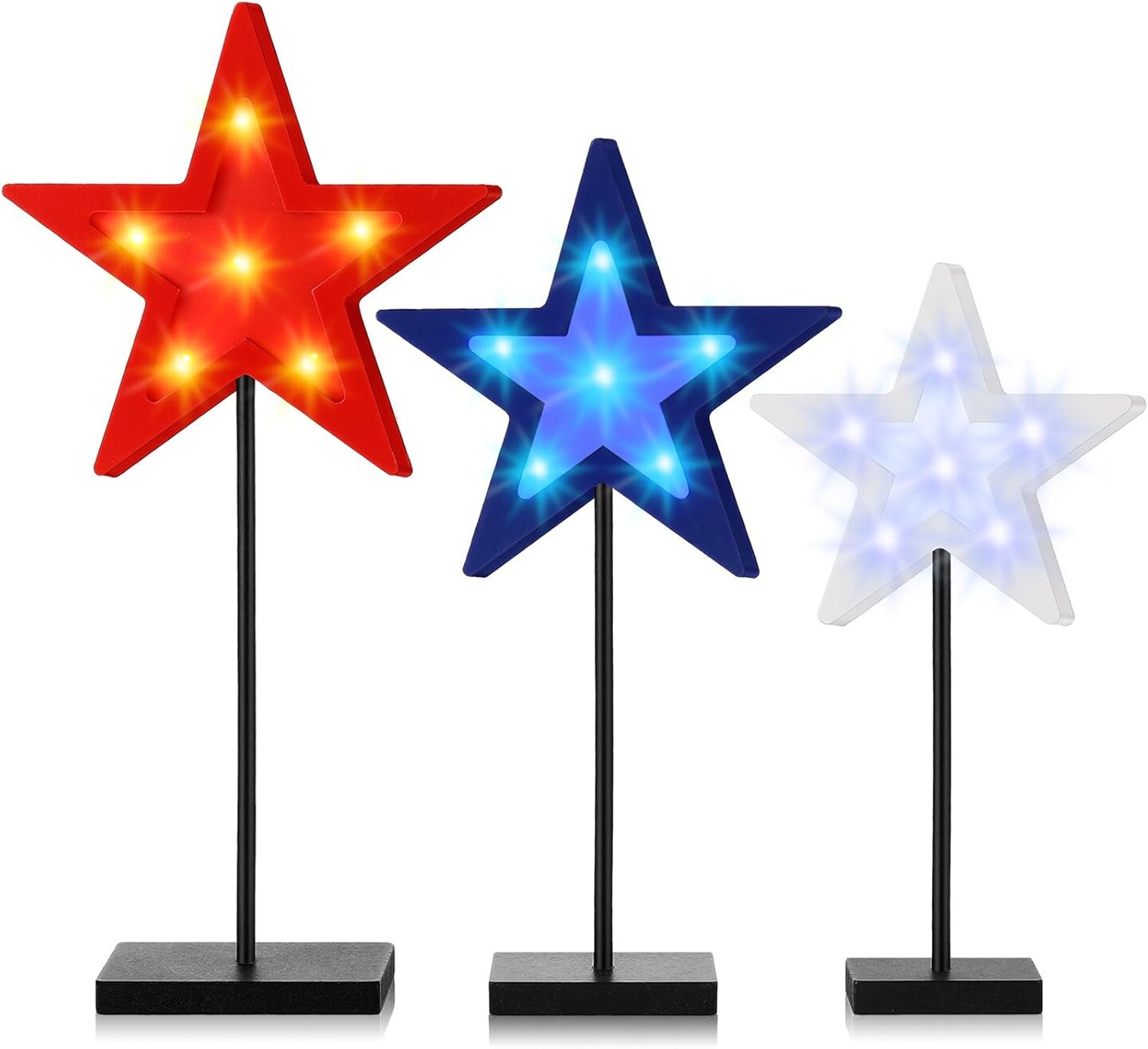 3 Pcs 4th of July Tabletop Decorations Standing Star Block Set ...