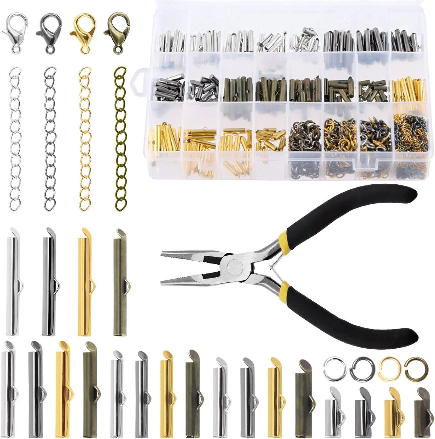 641Pcs 5 Sizes Clasps Kit with Pliers/Lobster Claw Clasps for Jewelry ...