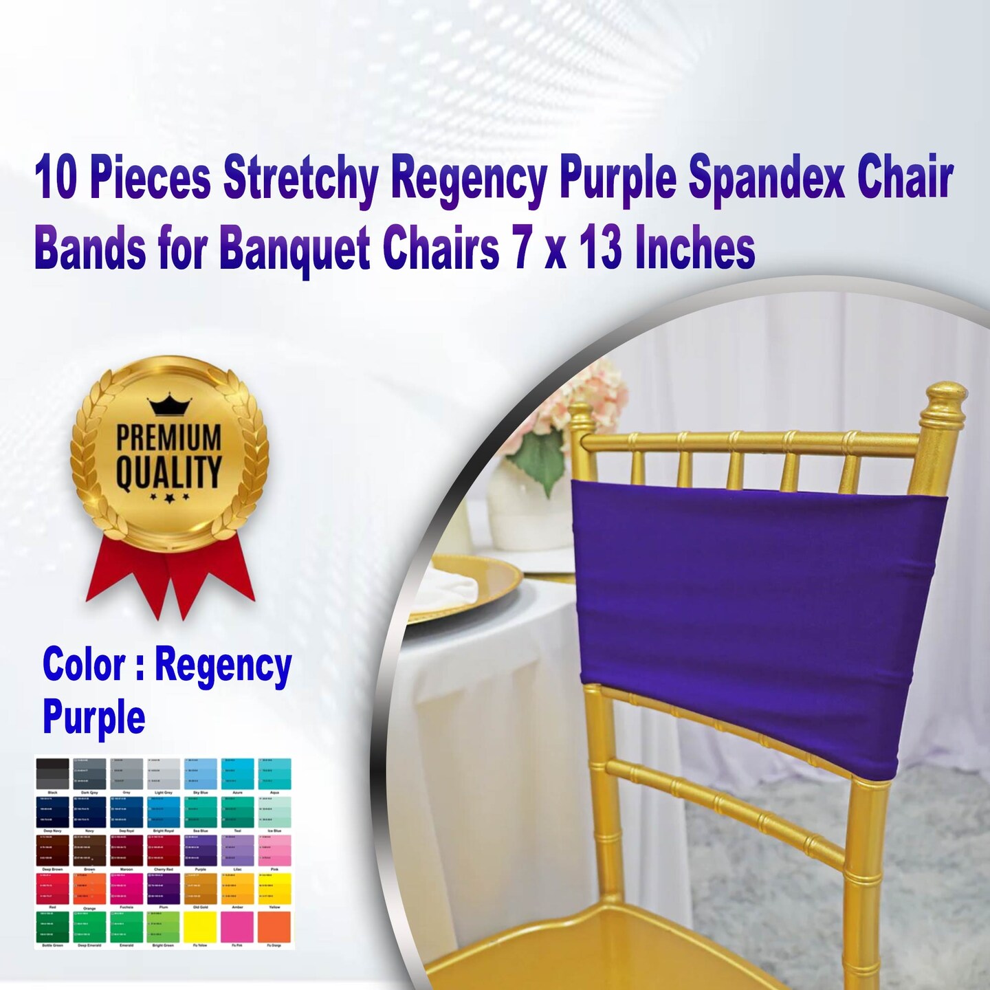 10 Pieces Stretchy Regency Purple Spandex Chair Bands for Banquet ...