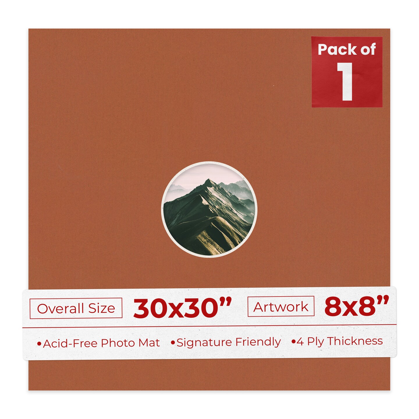 Terra-cotta Red Mat Board for 30x30 Frames - Circle Opening for 8x8 ...