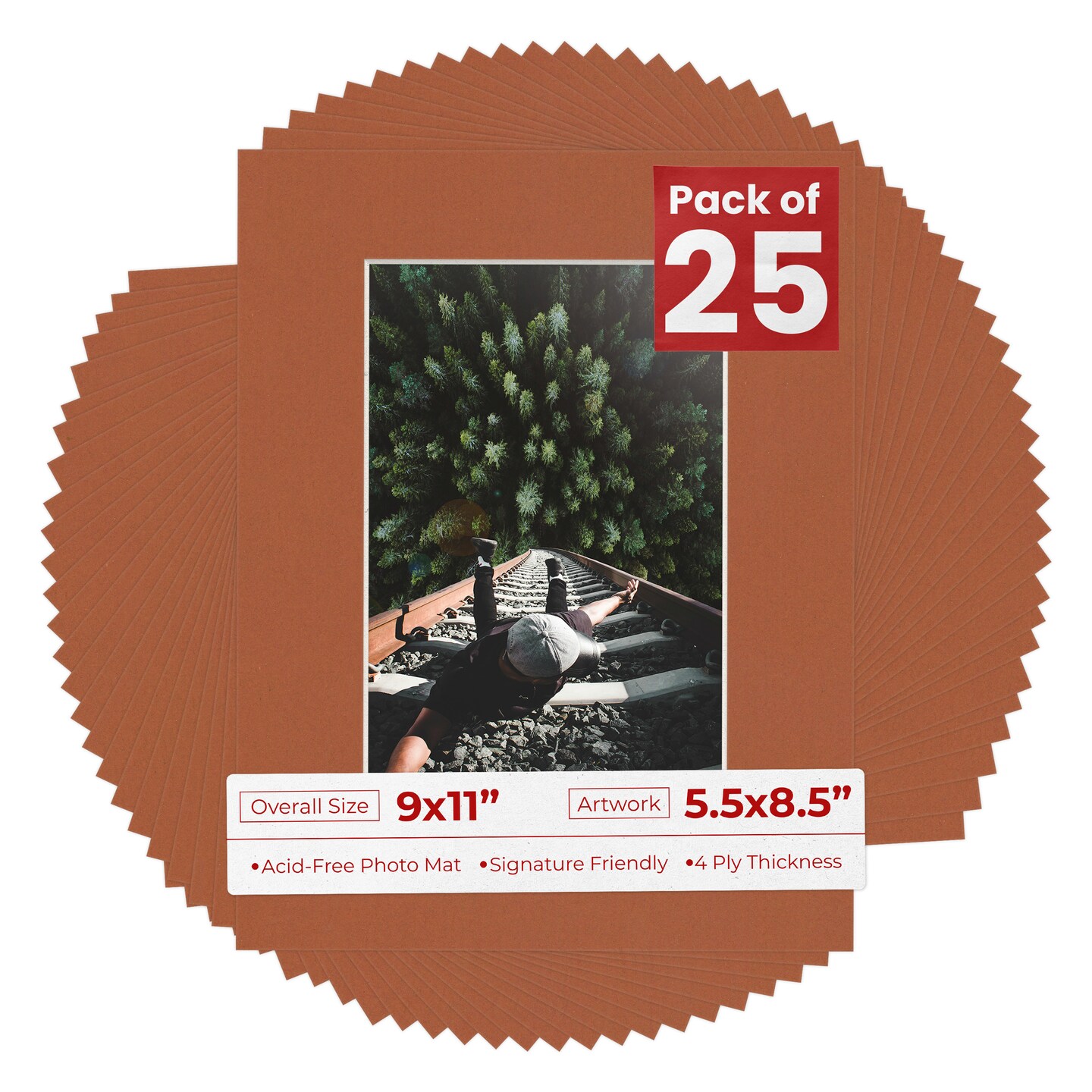 Terra-cotta Red Mat Board for 9x11 Frames - Fits 5.5x8.5 Photos, Color ...