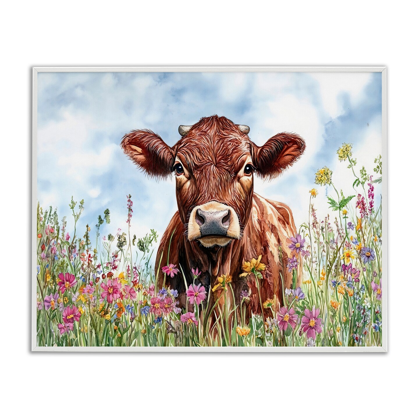Stupell Industries Angus Cow in Field Of Flowers Framed Giclee By ...