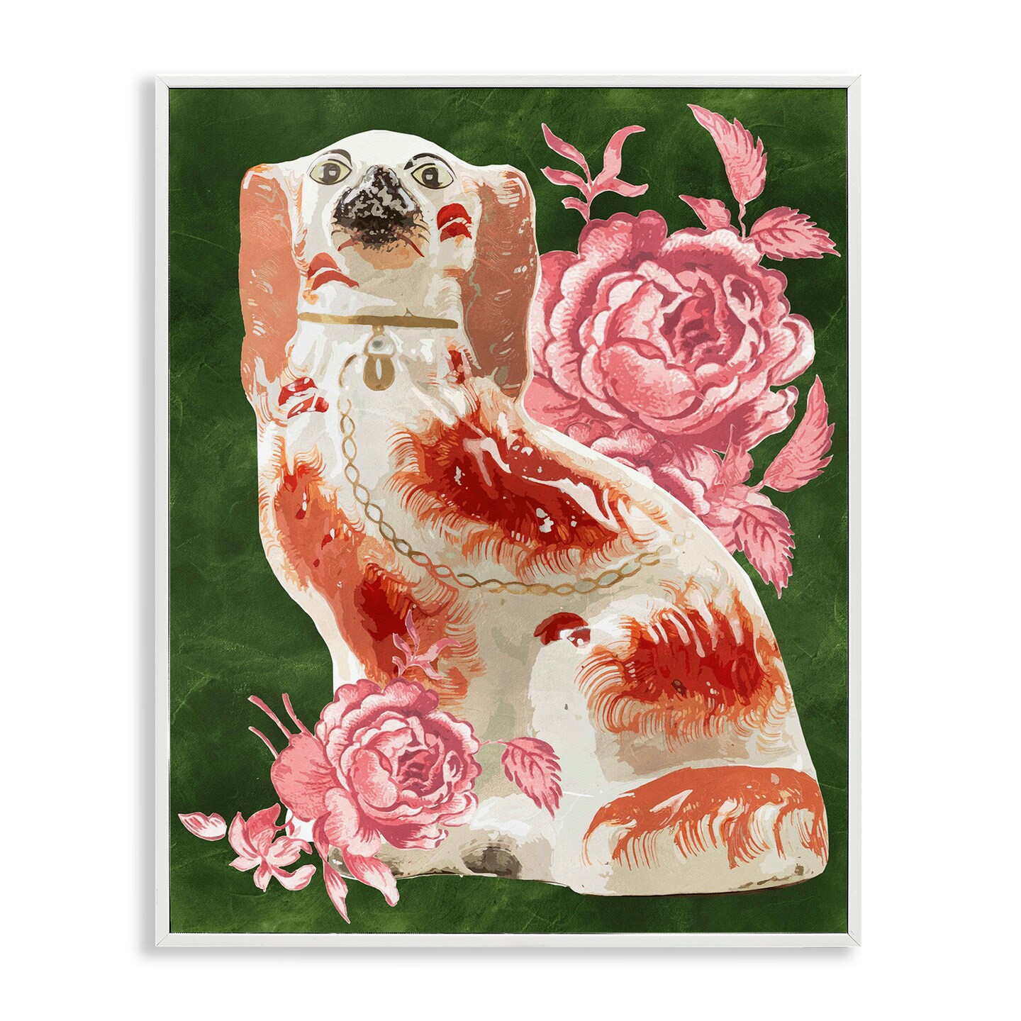 Stupell Industries Antique Spaniel Dog with Rose Framed Giclee By Lil ...