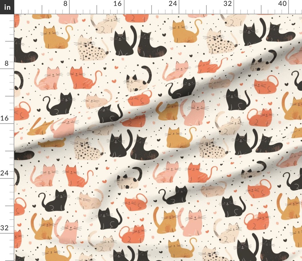 Various Fabrics by the Yard or Fat Quarter Playful Cats Colorful ...
