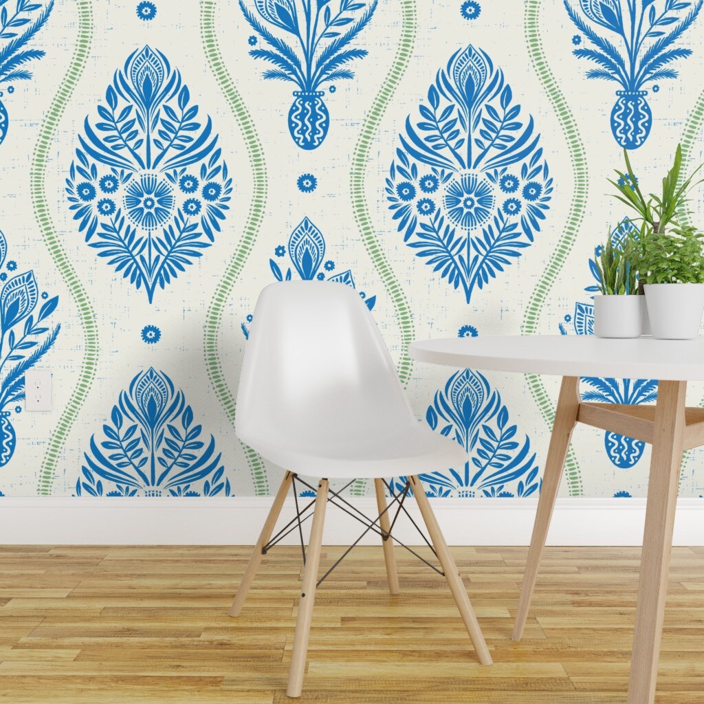 Non-Pasted Wallpaper 2FT Wide Botanical Preppy Peacock Feathers Peace ...