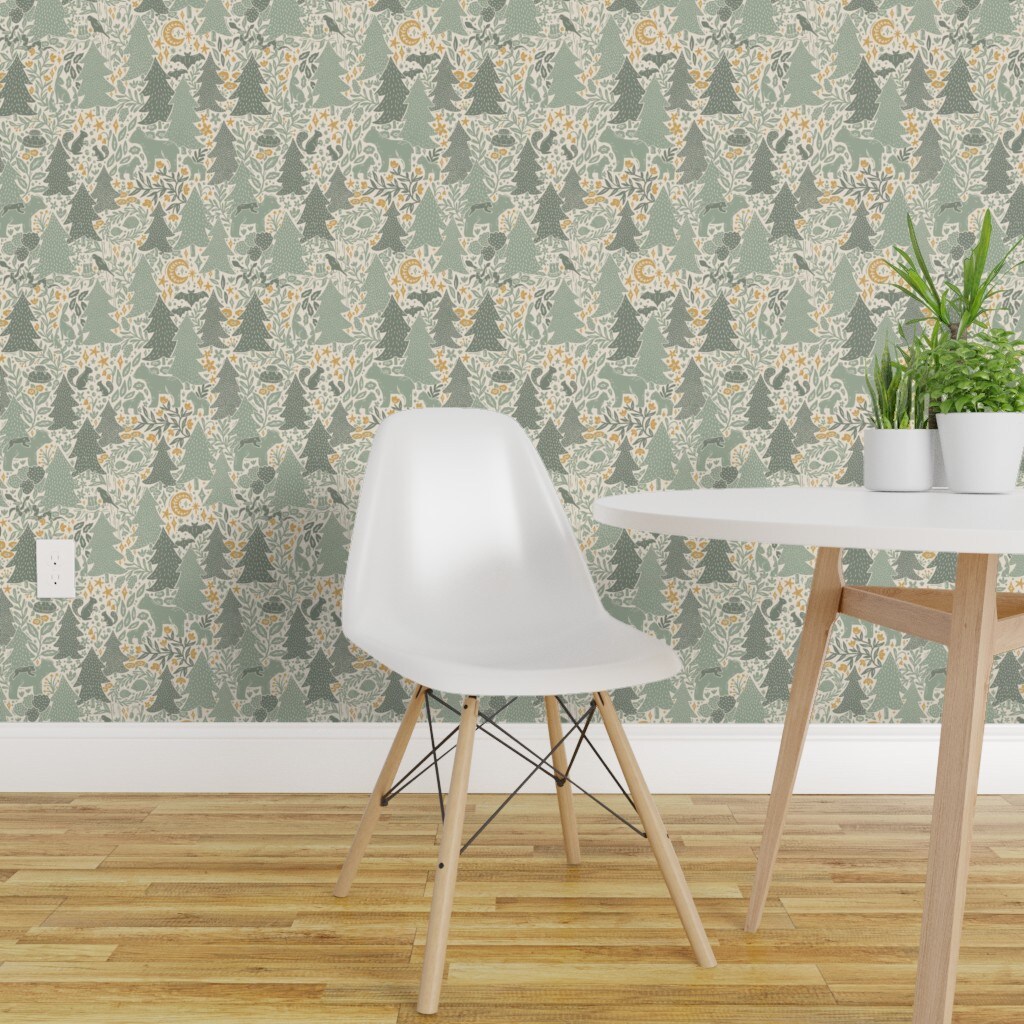 Pre-Pasted Wallpaper 2FT Wide Woodland Babies Forest Animals Tan Green ...