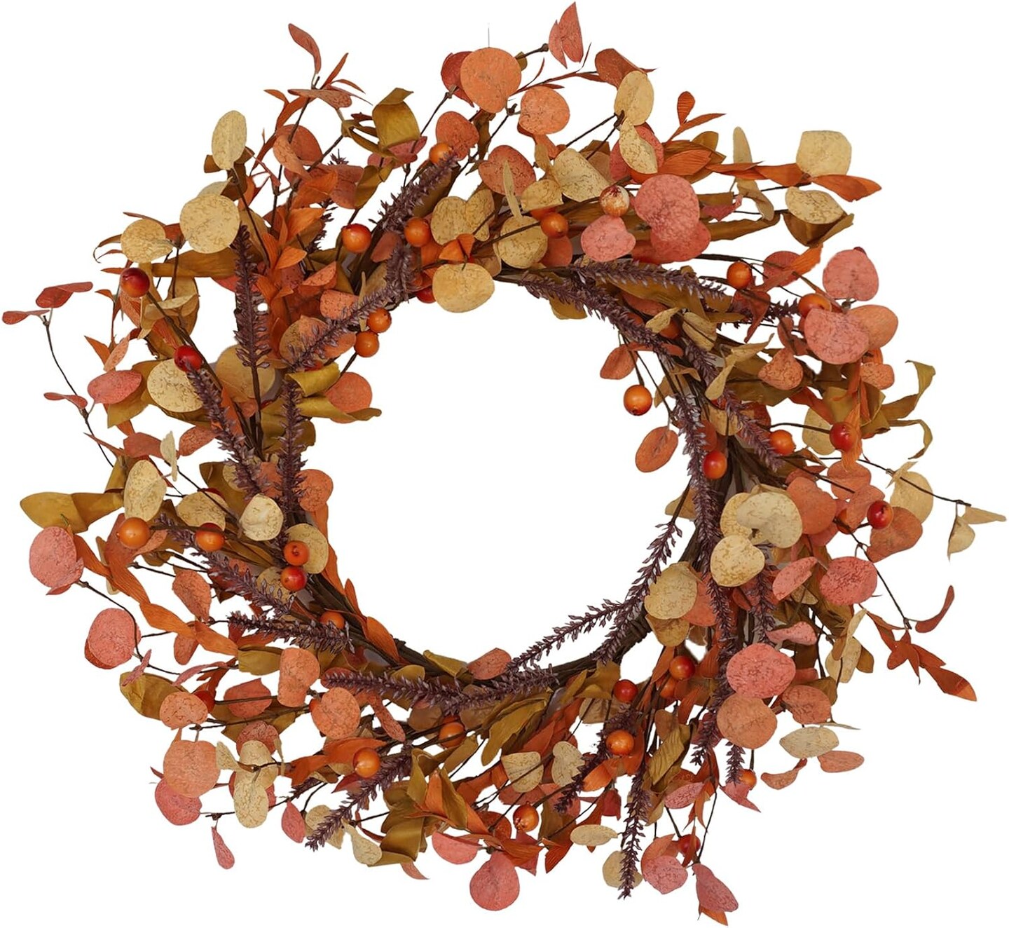 20 Inch Fall Wreath for Front Door Autumn Decor with Orange Eucalyptus ...