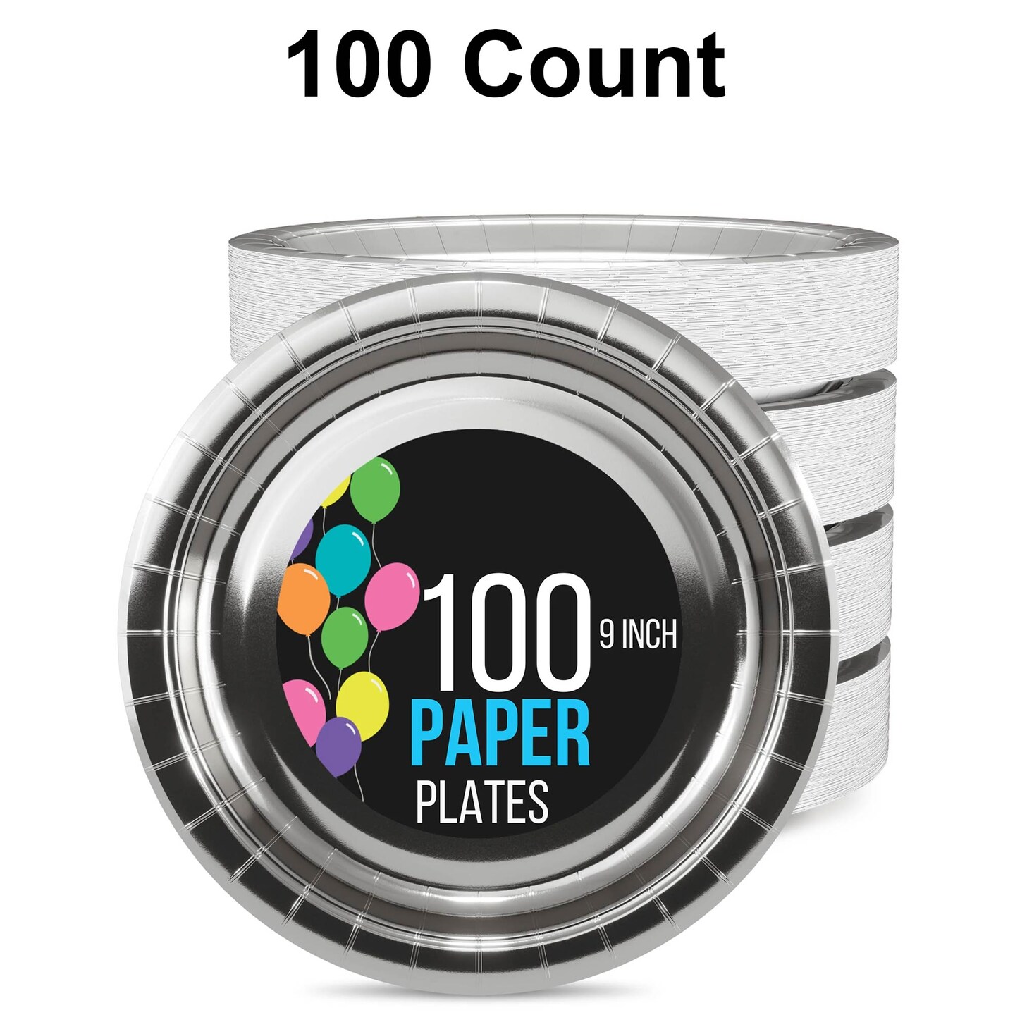 100 Count Reflective Silver Paper Plates Elegant Disposable Party ...