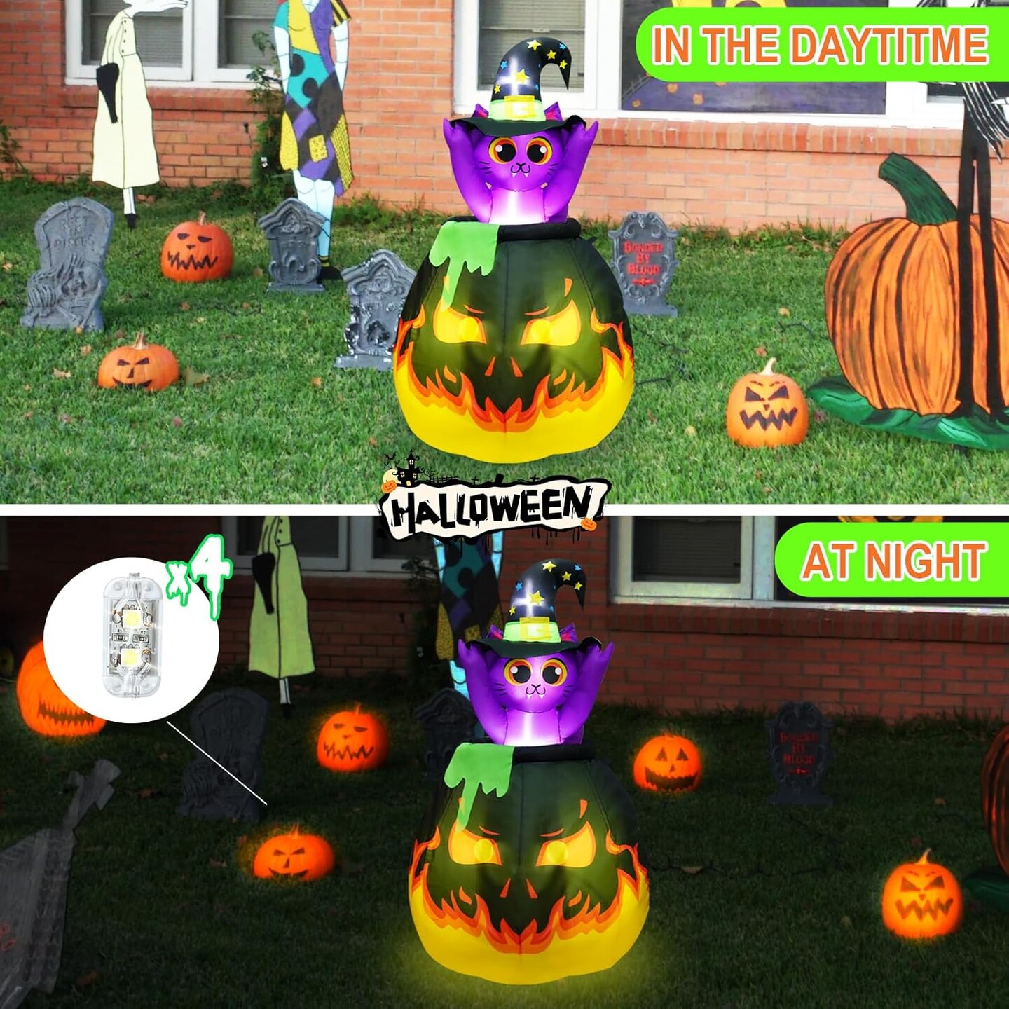 4.5FT Halloween Inflatables Cat, Automatic Pop up and Down Animated ... 4.5FT Halloween Inflatables Cat, Automatic Pop up and Down Animated ...