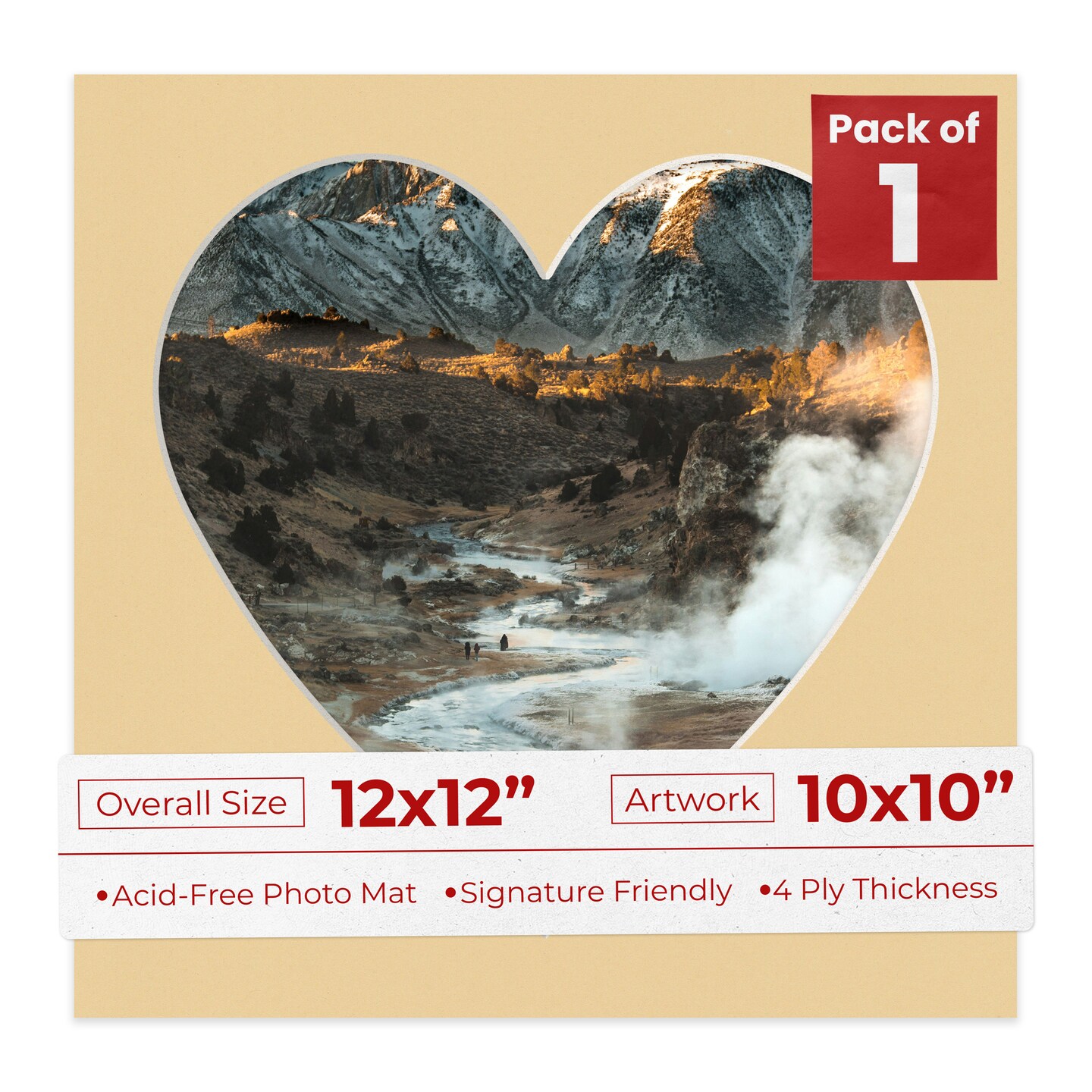 Beige Mat Board for 12x12 Frames - Heart Opening for 10x10 Photos ...