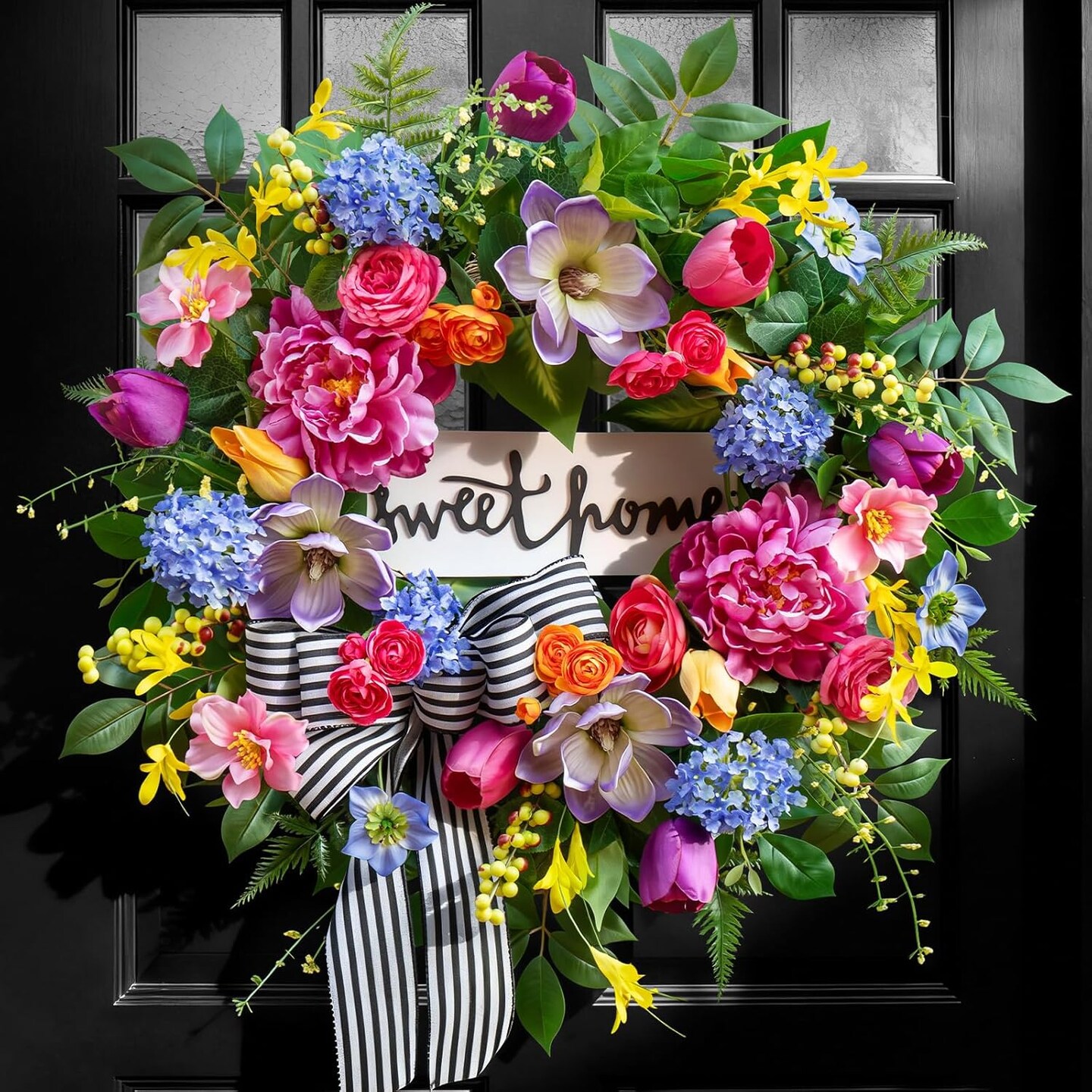 24-Inch Spring & Summer Floral Wreath for Front Door – Artificial ...