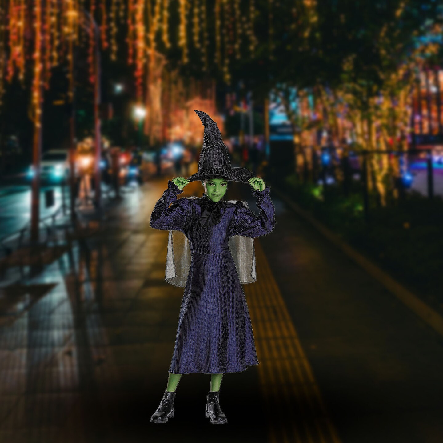 Kids Wicked Elphaba Costume Black Purple Dress with Cape and Hat | Michaels