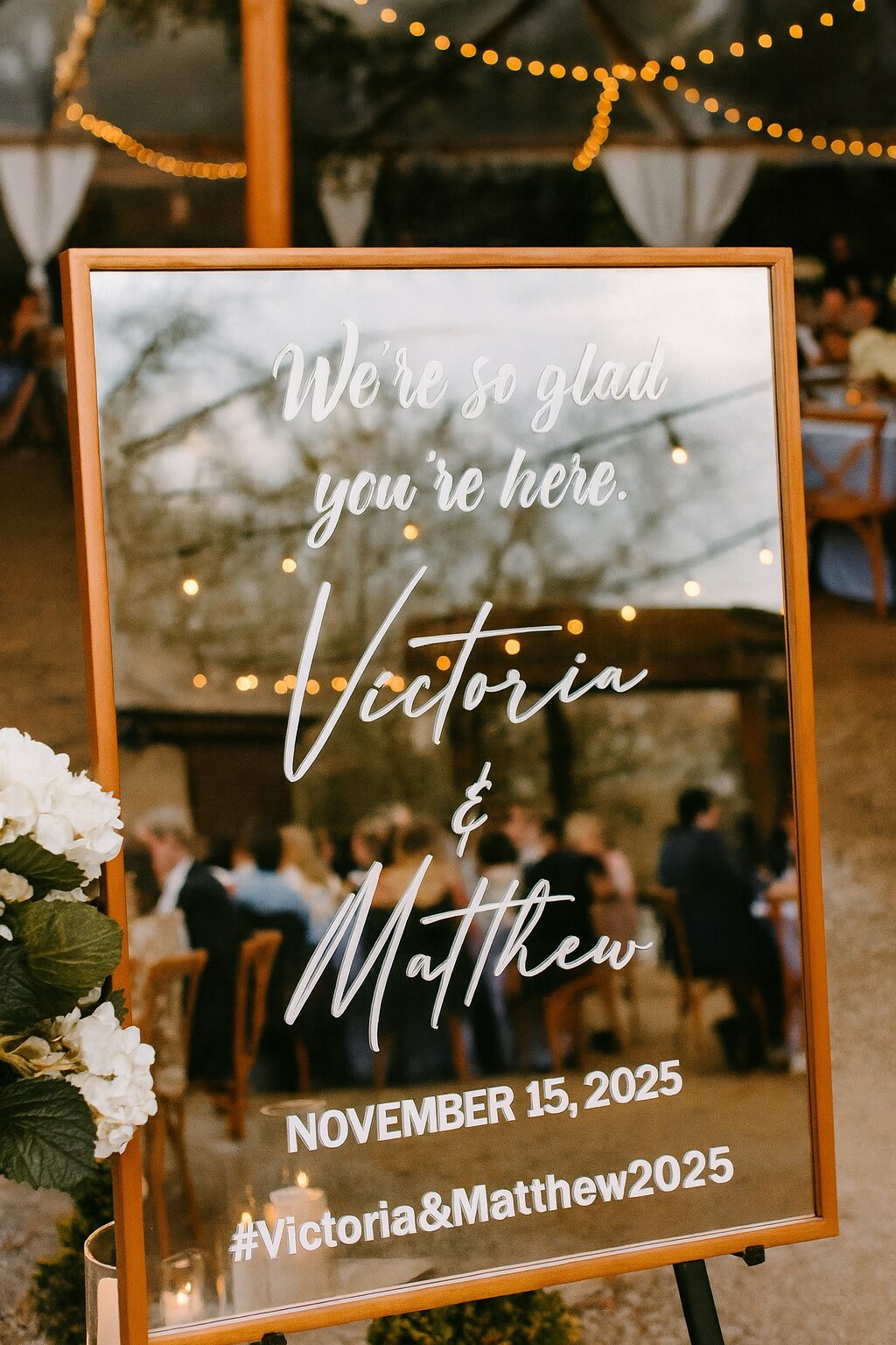 Mirror Wedding Sign, We're So Glad You're Here Wedding Decal a112 ...