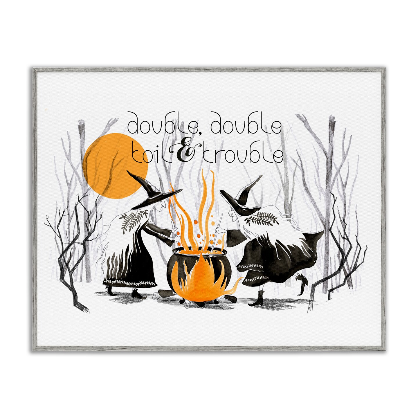 Double Toil Trouble Witches & Cauldron Halloween Illustration Framed ...