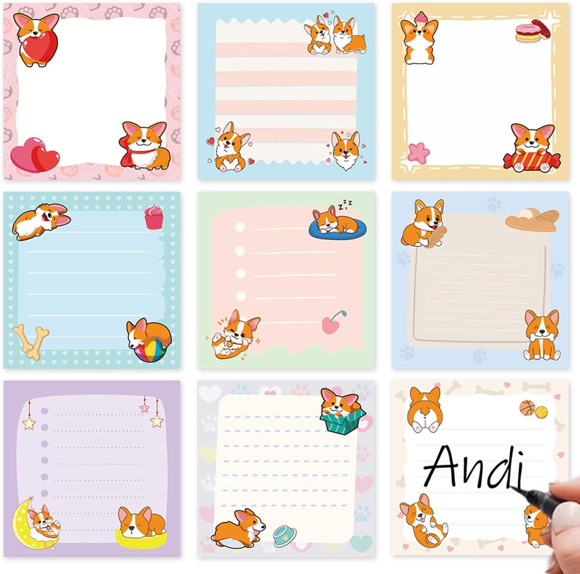 Sticky Notes Gifts - 9Pack Cute Sticky Notes 3x3 Cartoon Corgi Gifts ...