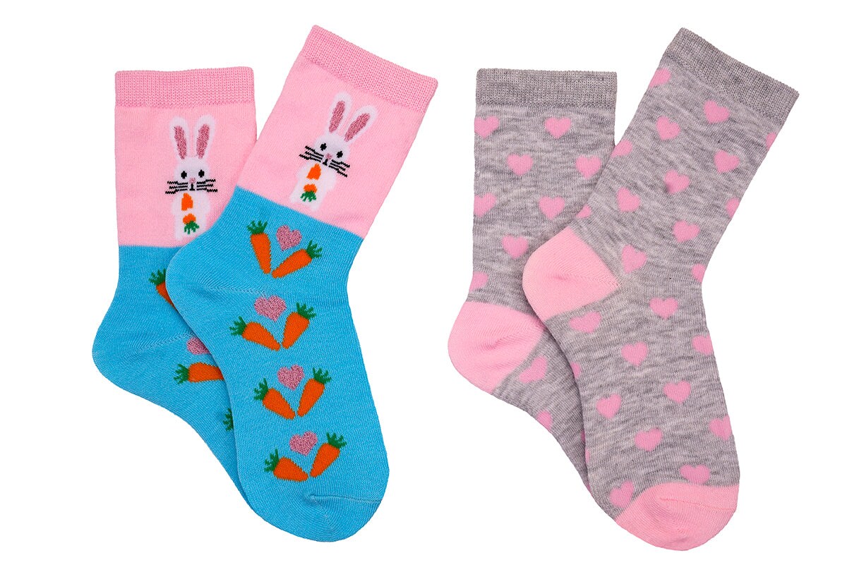 Everything Legwear Girls Easter Bunny & Hearts 2 Pair Crew Socks | Michaels