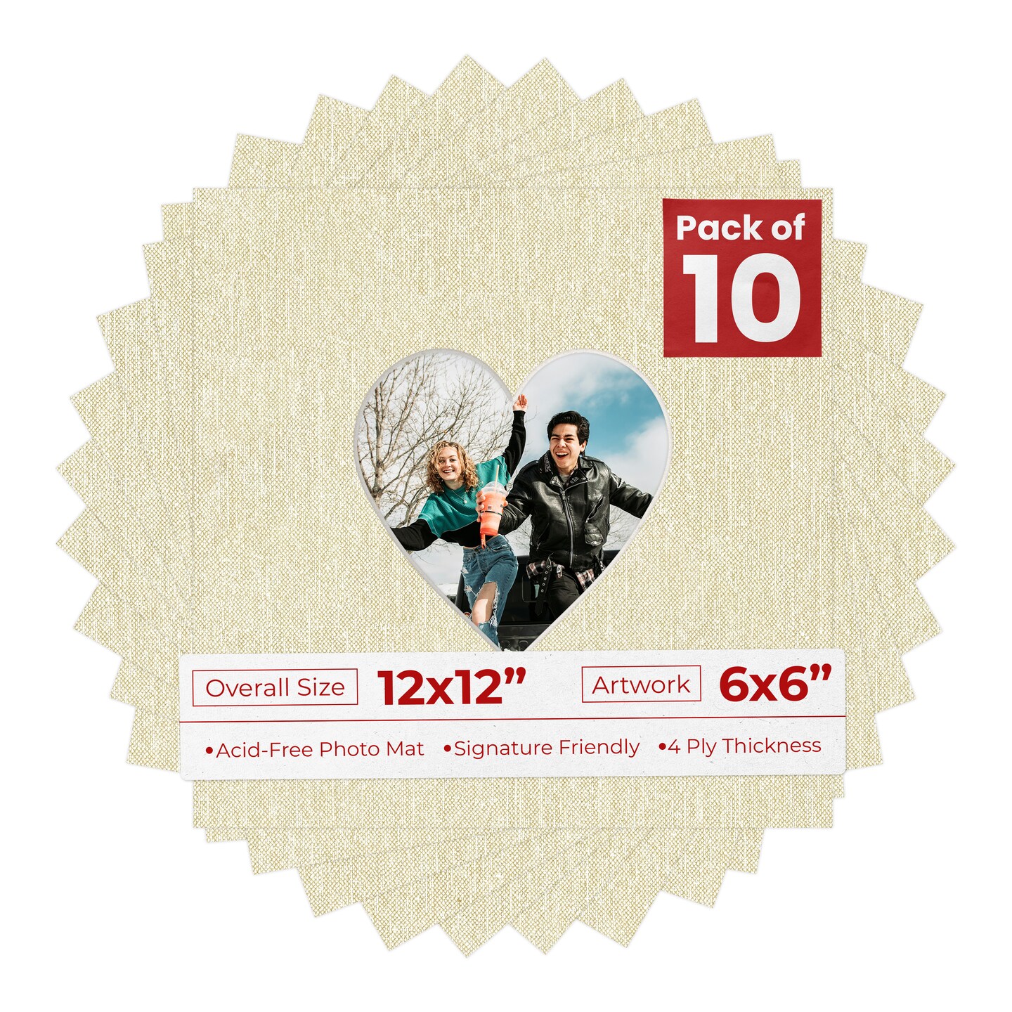 Off White Canvas Mat Board for 12x12 Frames - Heart Opening for 6x6 ...