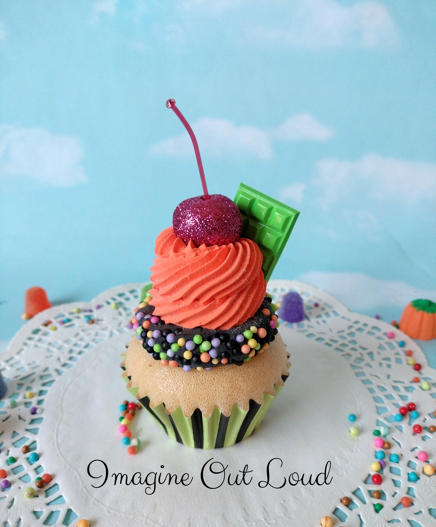 Fake Cupcake Halloween SINGLE Sprinkle Glitter Cherry Display Decor ...