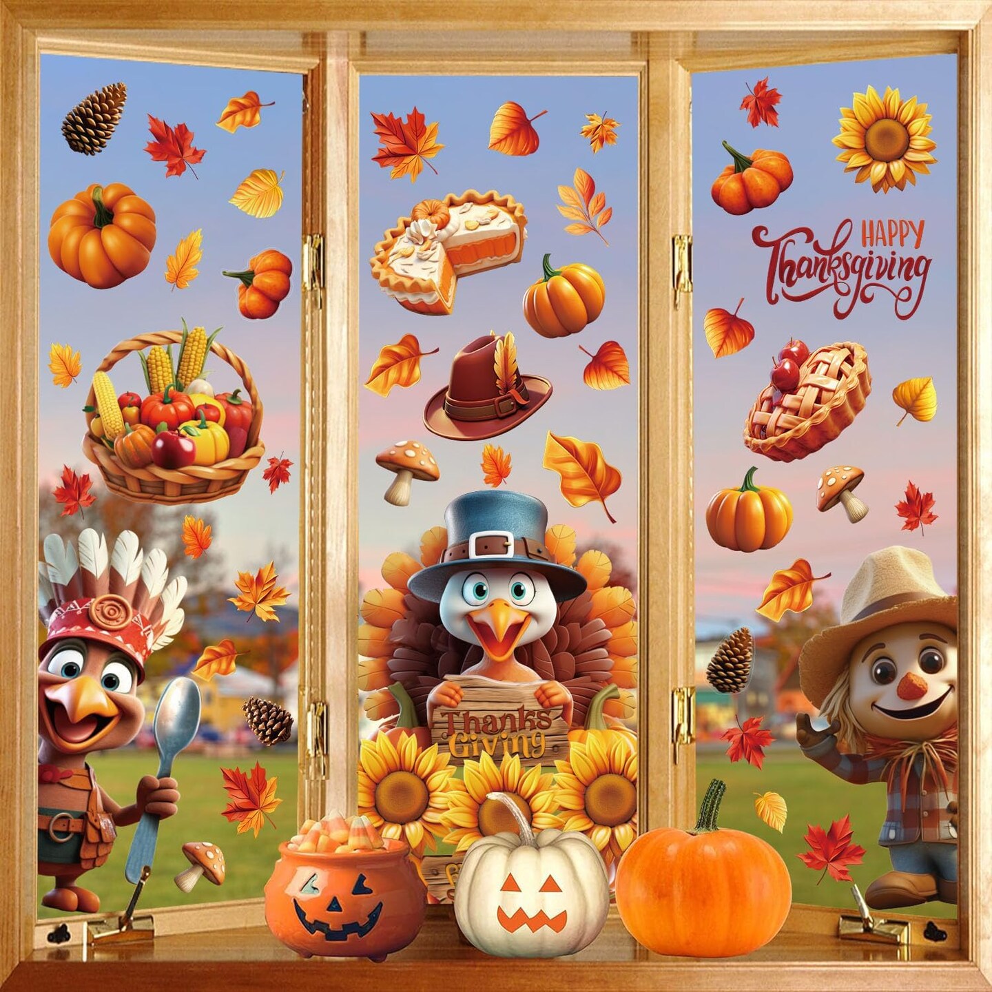 8 Sheets Thanksgiving Window Clings,3D Thanksgiving Window Stickers ...