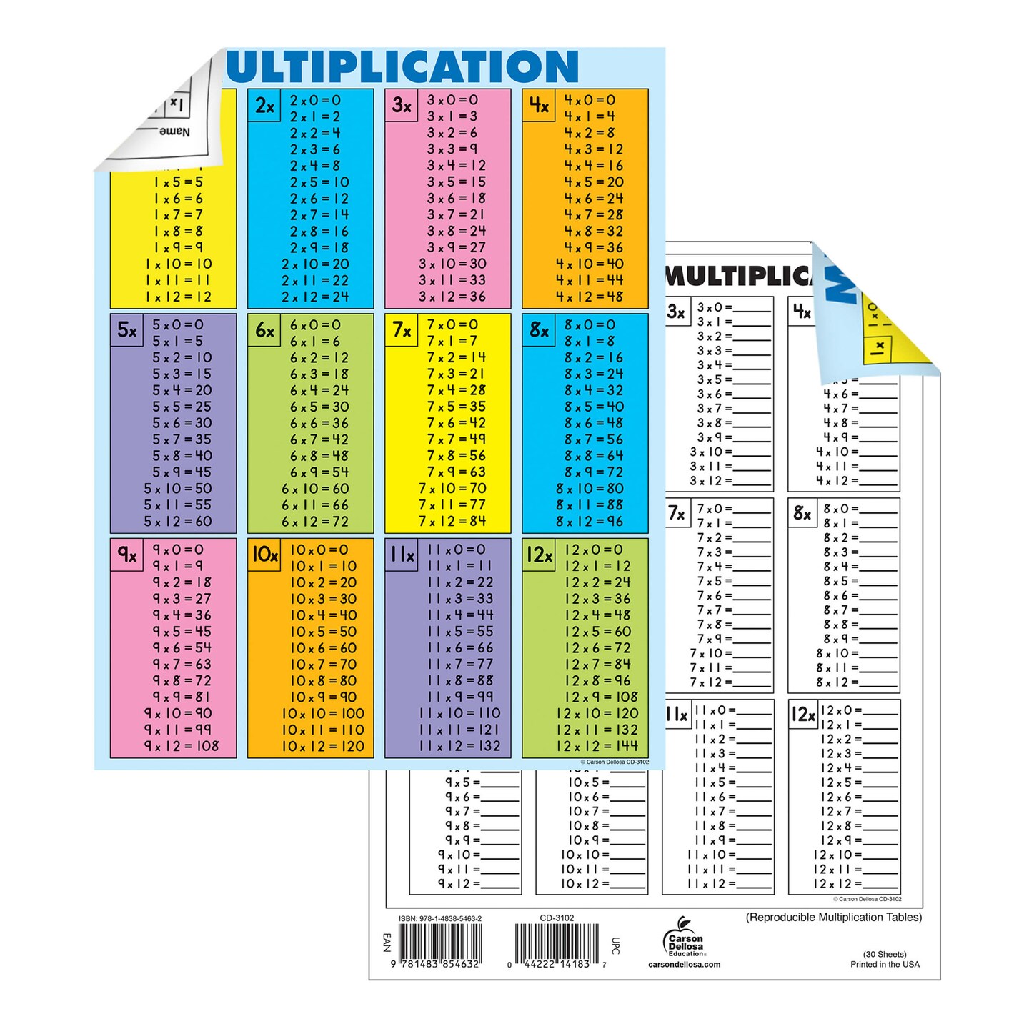Carson Dellosa 30-PIece Jumbo Multiplication Chart, 8.5" x 11" Posters ...