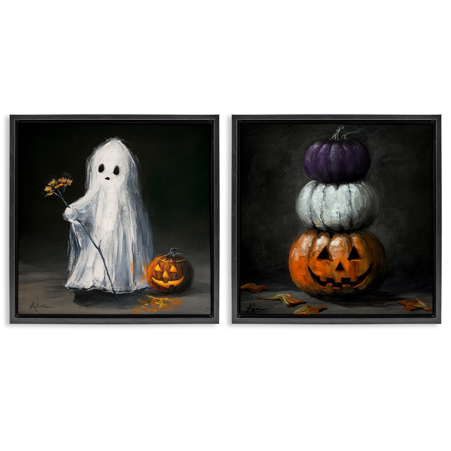 Vintage Halloween Ghost & Pumpkin Stack 2pc Floating Frame Art Set | Michaels