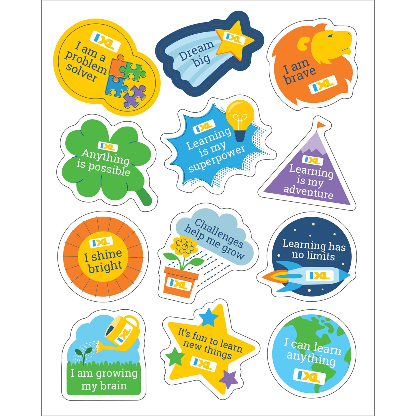 IXL 72 pc Mighty Mindset Stickers, 6 Sheets of Incentives With Positive ...