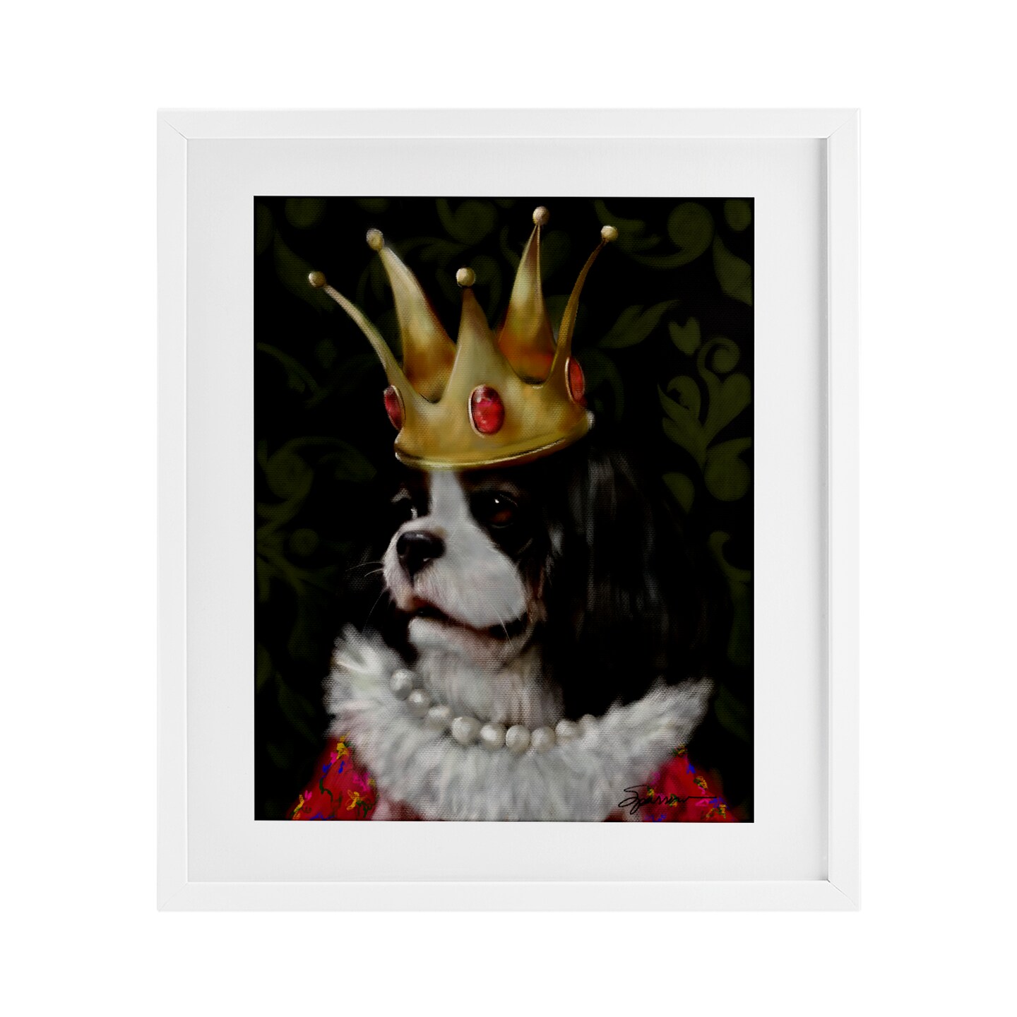 Queenie Dog with Gold Crown Framed Print Under Glass Art, Size: 13 x 16 ...