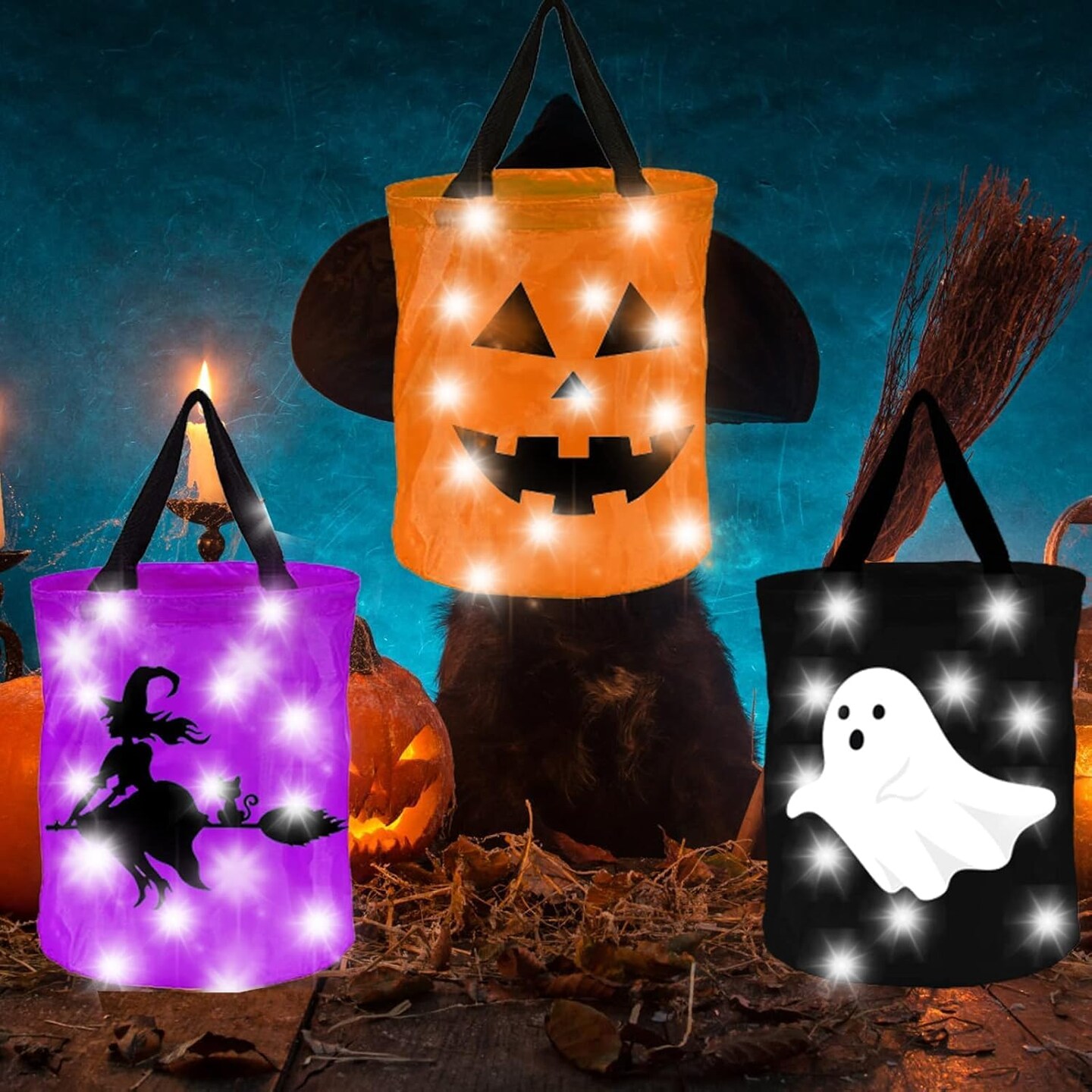 3 Pieces Halloween LED Light Candy Buckets (orange) | Michaels