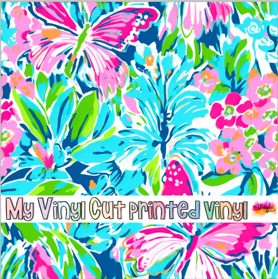 12 x 12 inch Sheet of Printed Vinyl or HTV in the Preppy Butterflies C ...