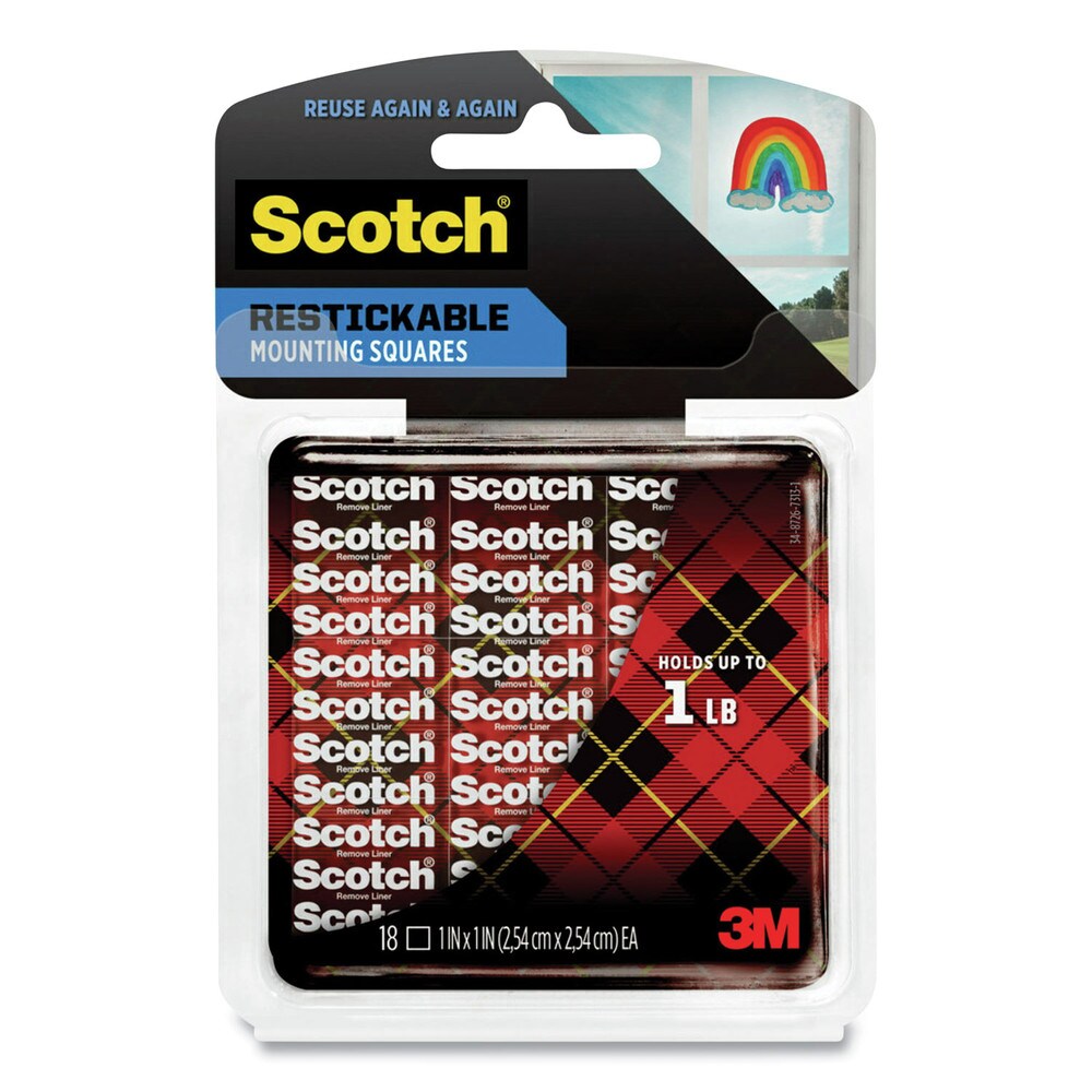Scotch 1 in. x 1 in. Restickable Removable Repositionable Mounting Tabs ...