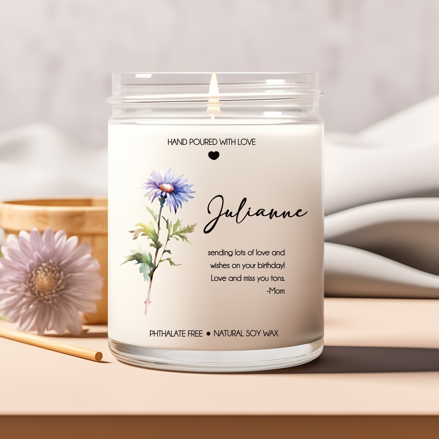 Handmade September Birth Month Flower Gift Custom Birth Month Candle ...