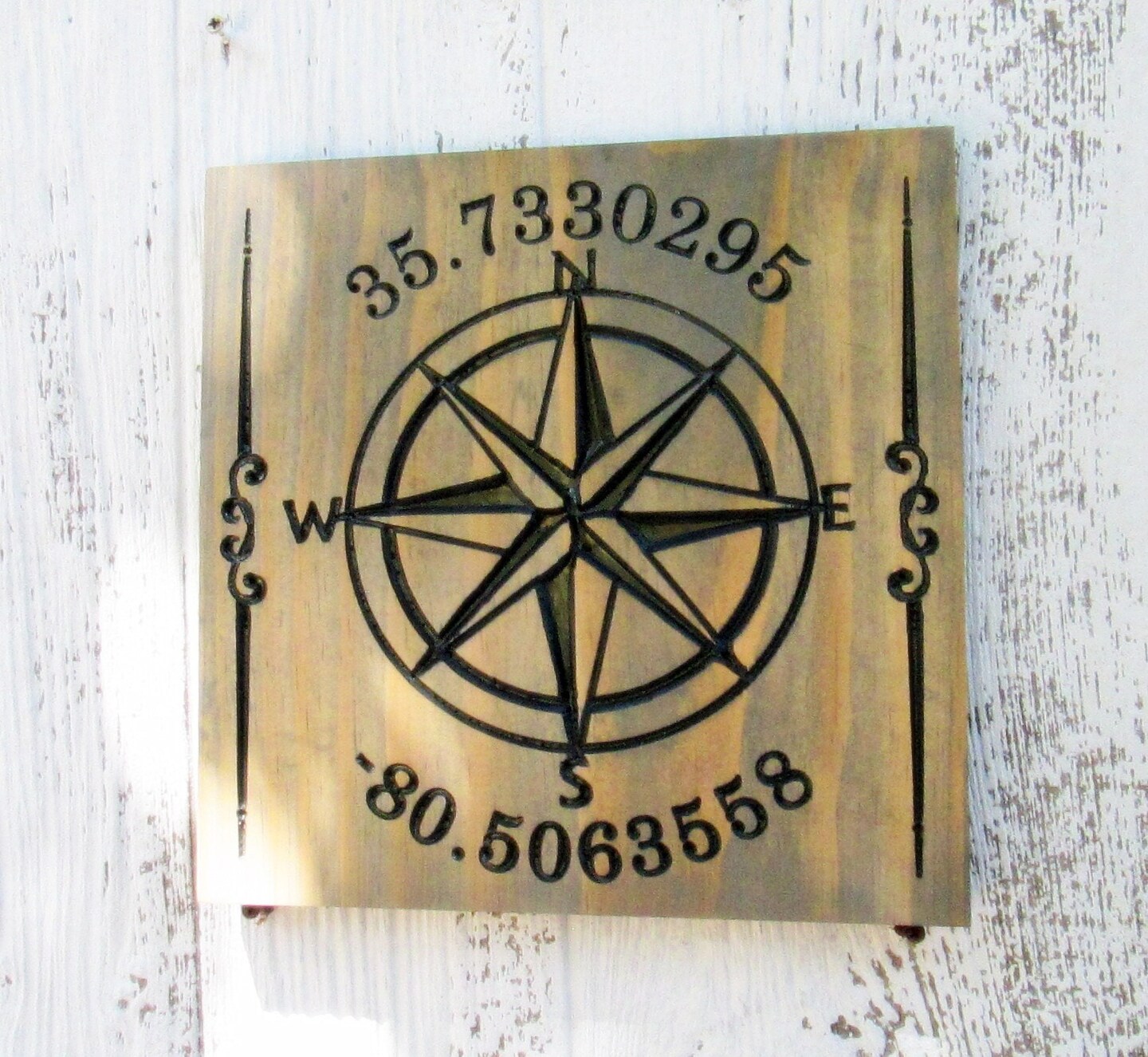Longitude and Latitude sign with Nautical Compass, Custom Carved Home ...