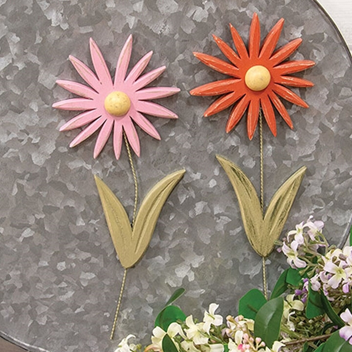 Distressed Wood Flower Magnets Rustic Spring Refrigerator Decor 2 Asstd ...