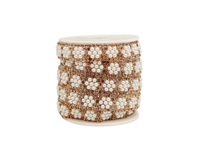 1/2" x 5 Yards Gold Crystal Faux Pearl Iron On Rhinestone Trim Pack of ...