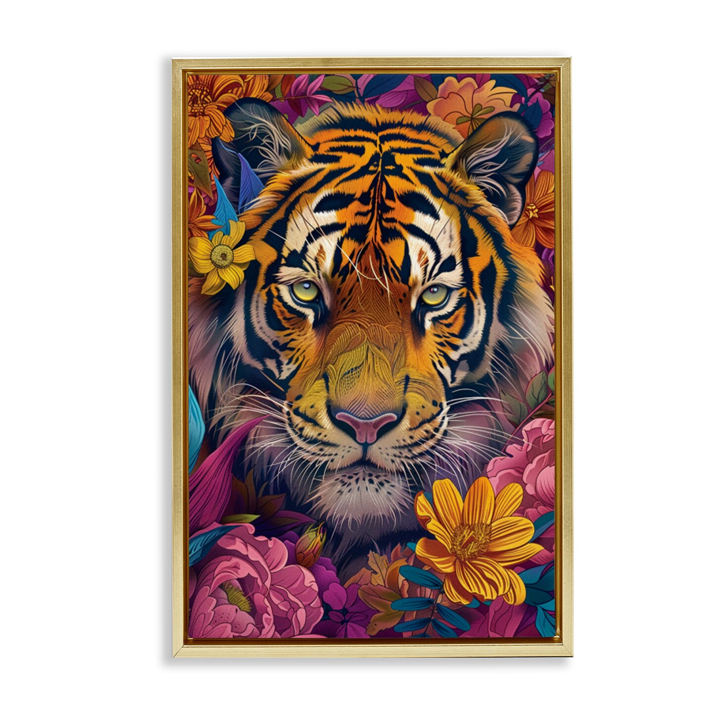 Stupell Industries Peering Tiger Through Flowers Floating Frame Design by LSR Design Studio ...